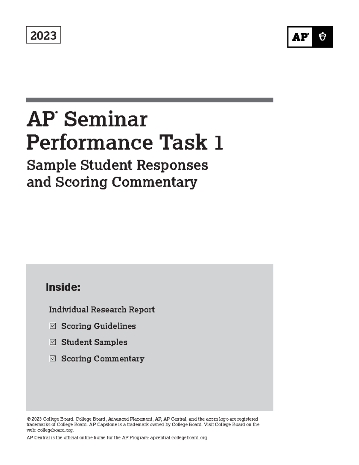 AP Seminar 2023 Performance Task 1: Student Responses & Scoring Guide ...