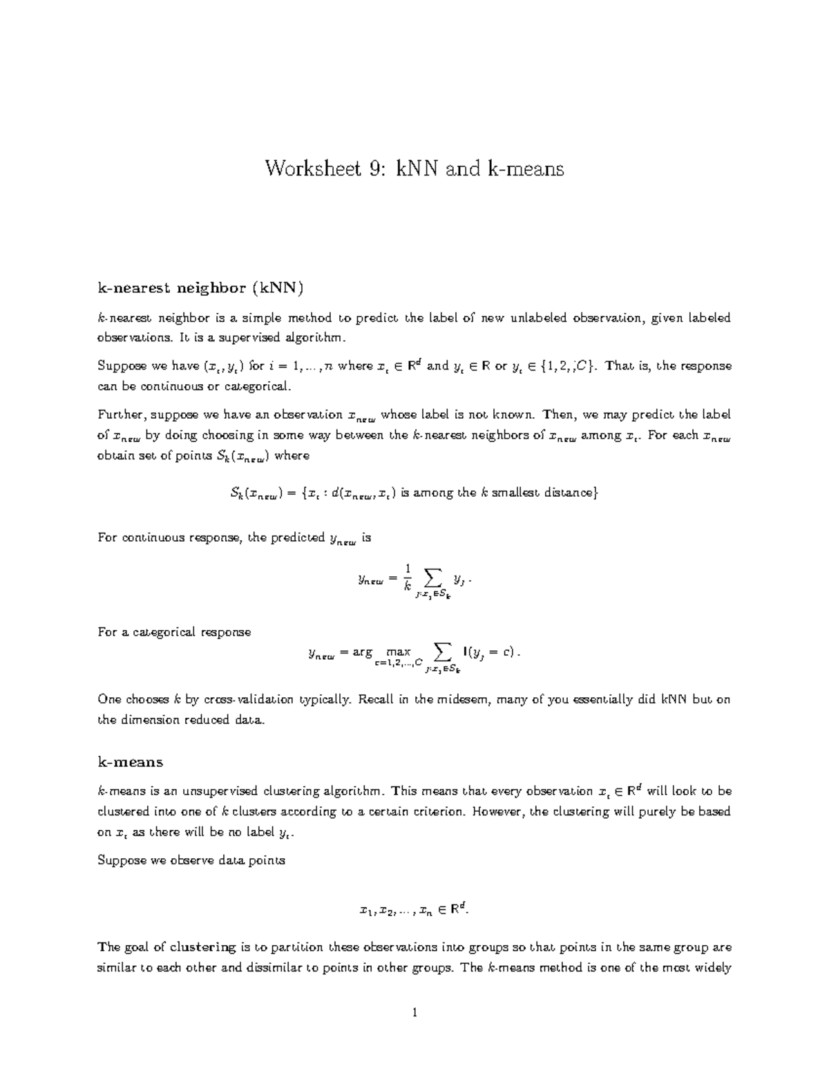 K Means and kNN: Worksheet 9 Analysis and Implementation - Studocu
