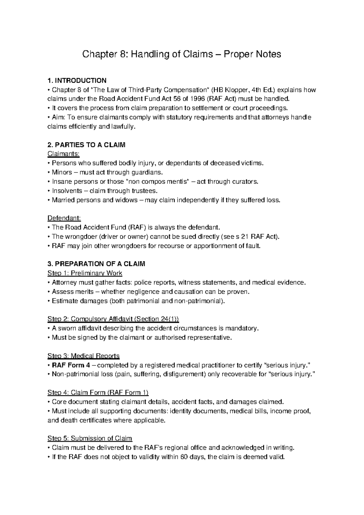 Chapter 8: Proper Notes on Handling Claims (Law 101) - Studocu