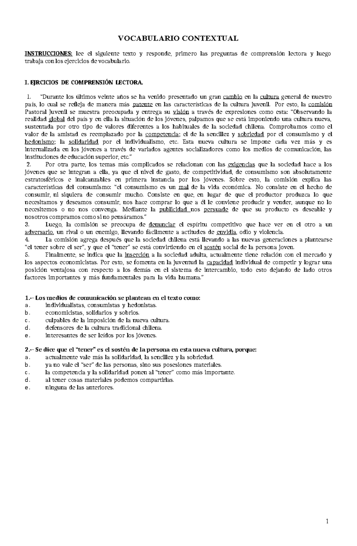 Lenguaje - Guía de Comprensión Lectora y Vocabulario Contextual - Studocu