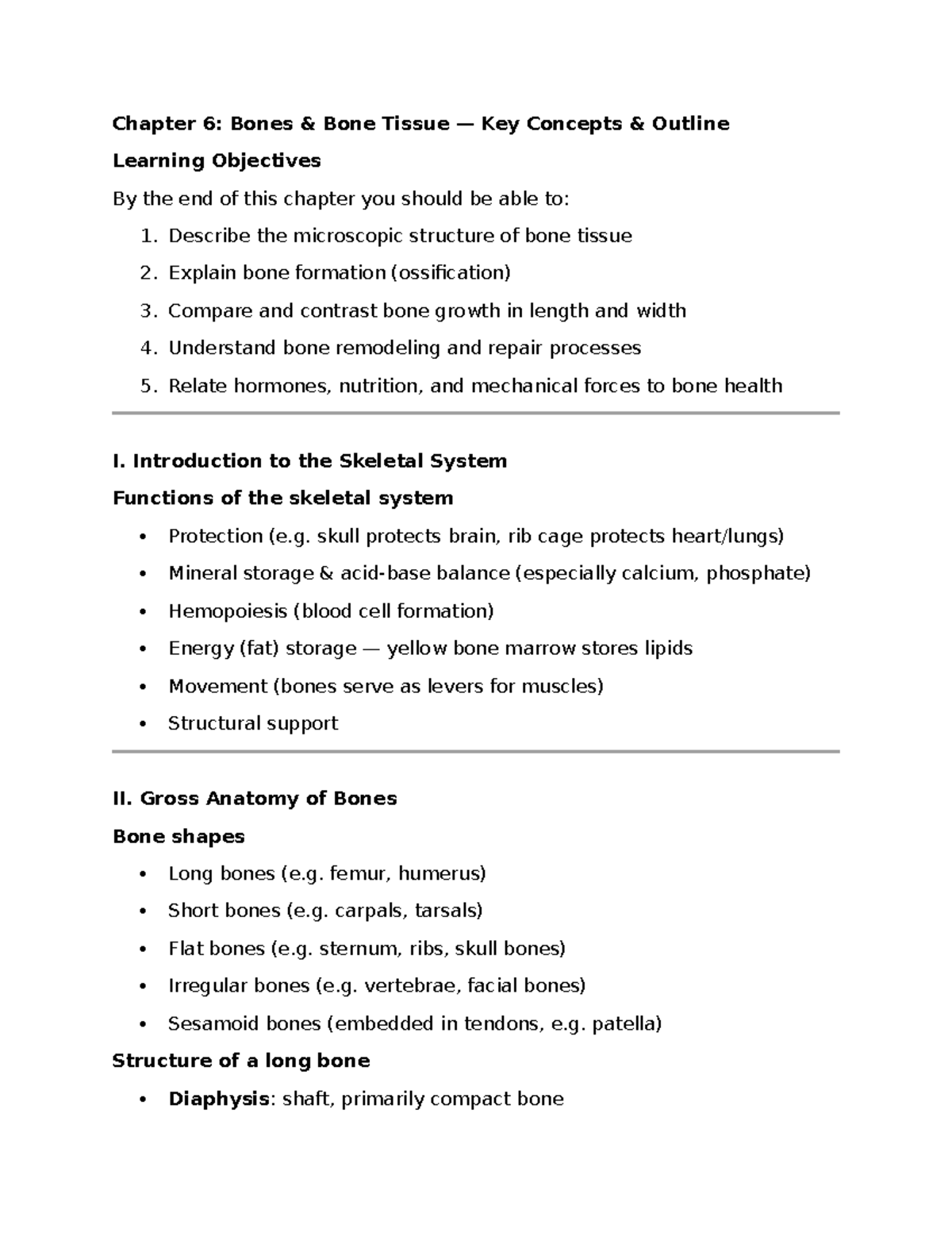 Chapter 6: Anatomy Notes on Skeletal System and Bone Tissue - Studocu