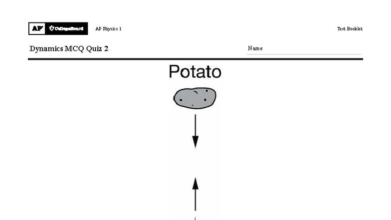 AP Physics 1 Dynamics MCQ Quiz 2 Test Booklet - Studocu
