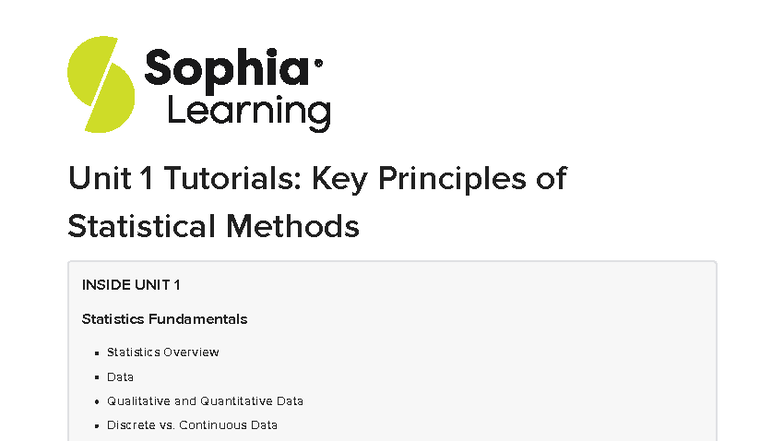 Unit 1 Tutorials: Key Principles of Statistical Methods (STAT101) - Studocu