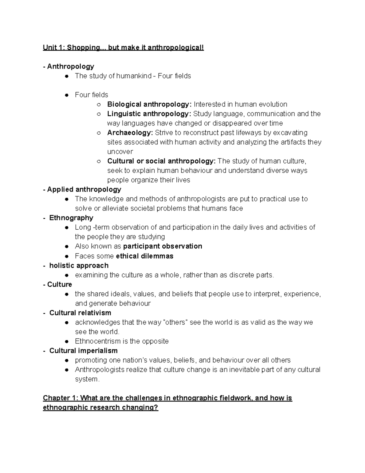 Anthro 2274 B: Unit 1 Lecture Notes on Shopping and Anthropology - Studocu