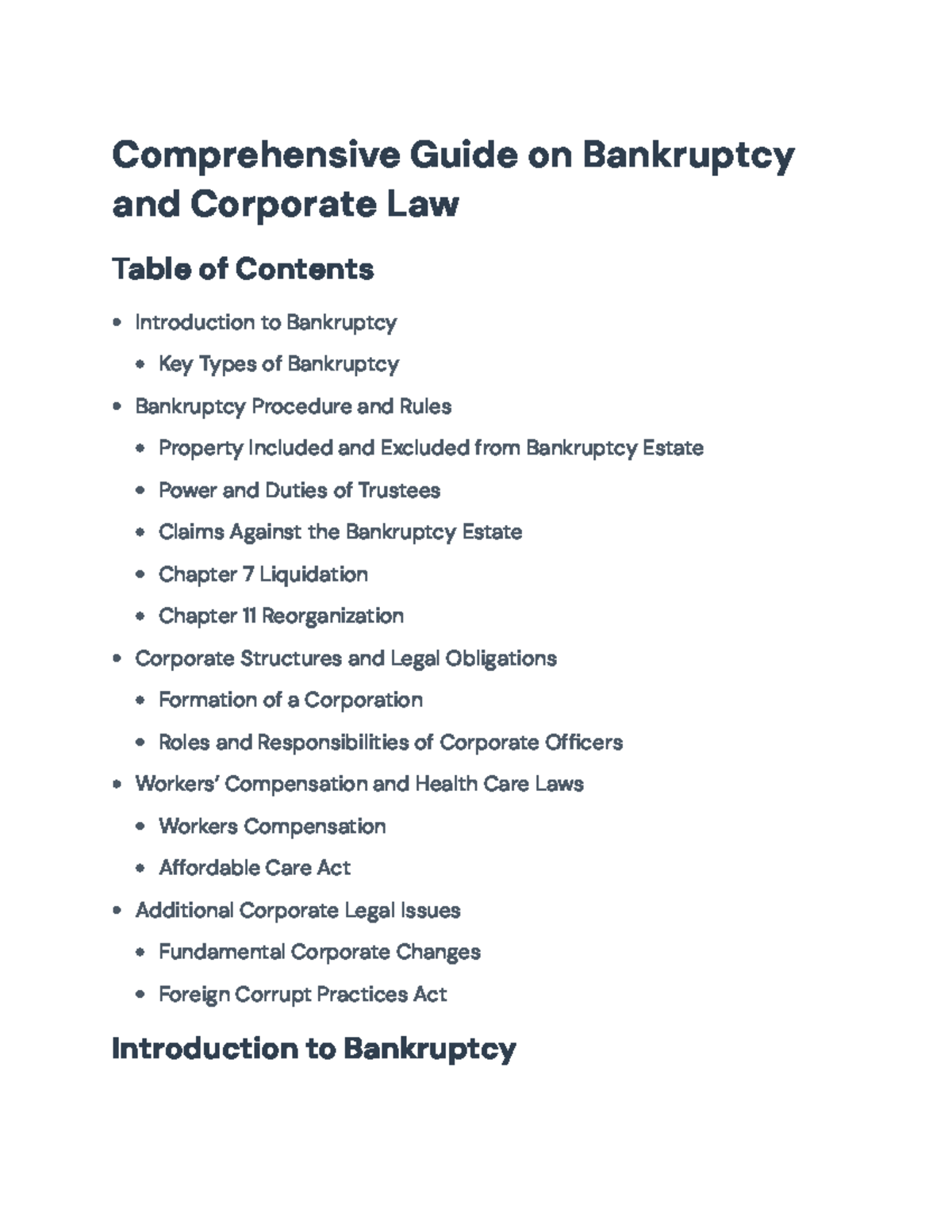 Comprehensive Guide to Bankruptcy & Corp Law (LAW 101): Key Concepts ...
