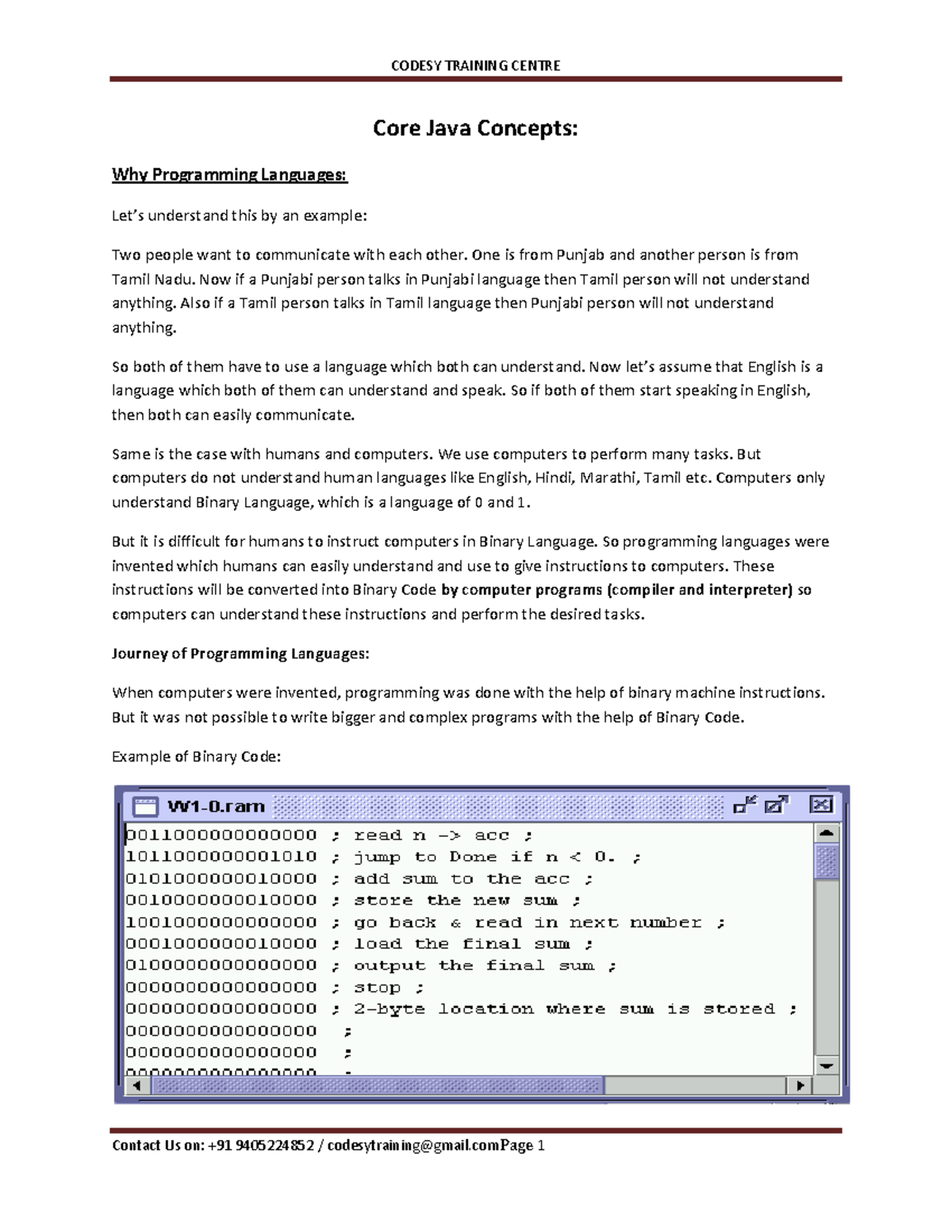 Day 1 java Codesy center notes new - Core Java Concepts: Why ...