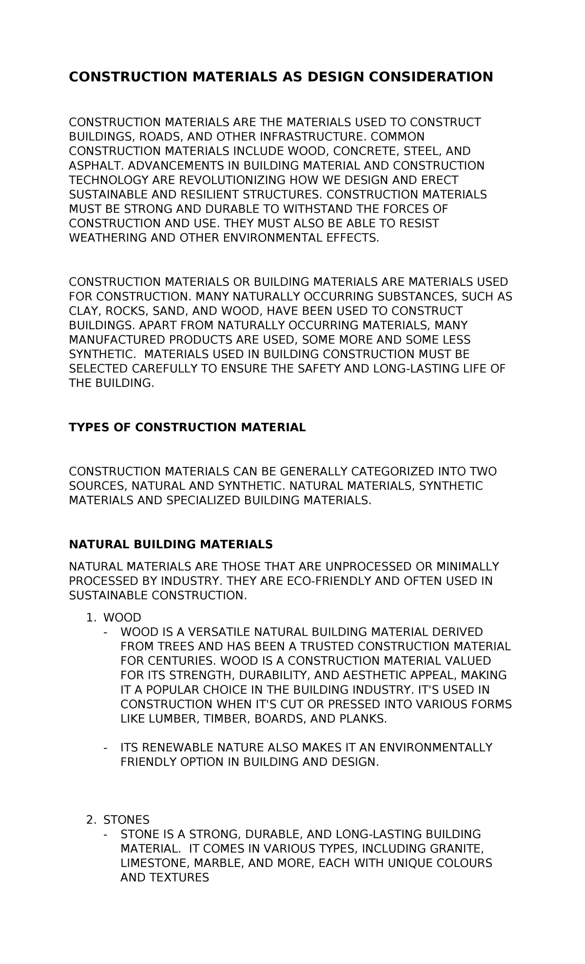 Construction Materials: Design Considerations and Applications - Studocu