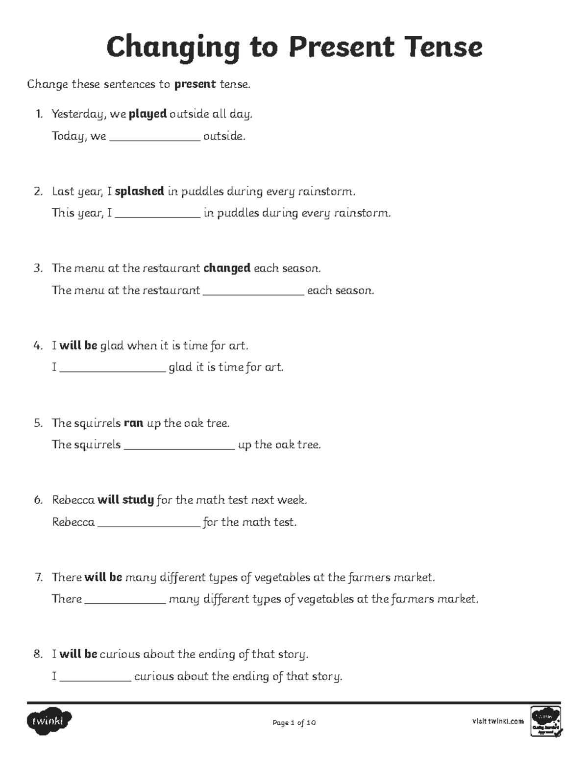 Changing to Present Tense Worksheets (ENG 101) - Studocu