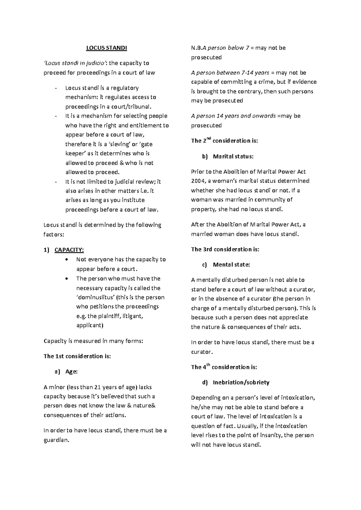 Locus Standi - Key Concepts in Law for Legal Proceedings - Studocu
