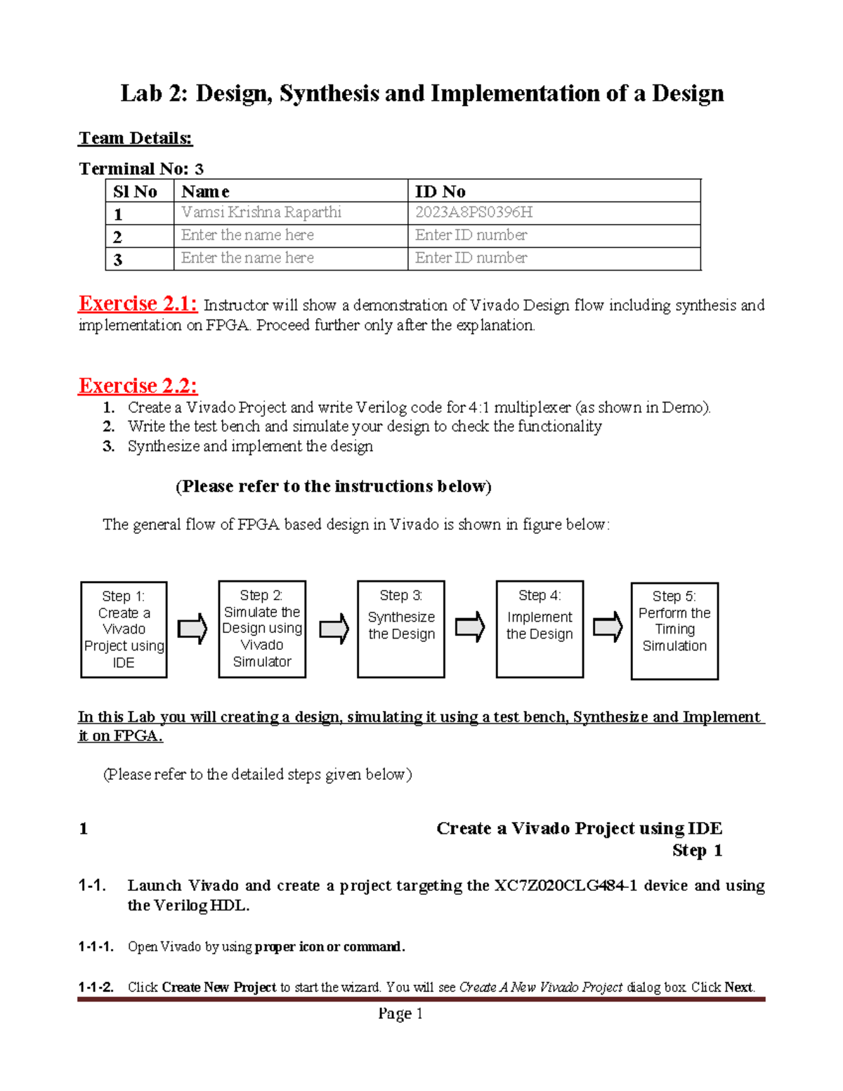 Lab 2: FPGA Design and Implementation with Vivado - Group 3 - Studocu