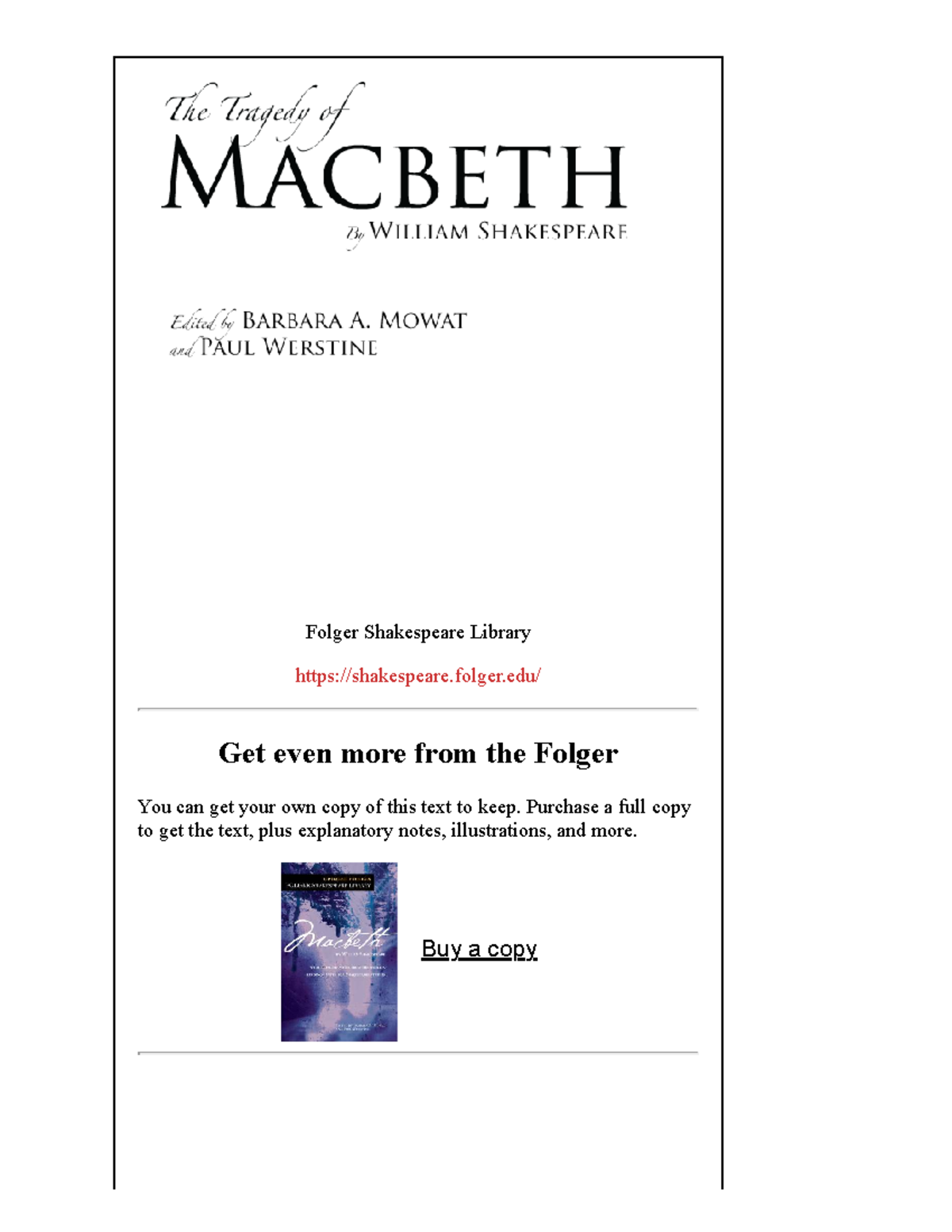 Macbeth: Folger Shakespeare Library Edition - Complete Text & Analysis ...