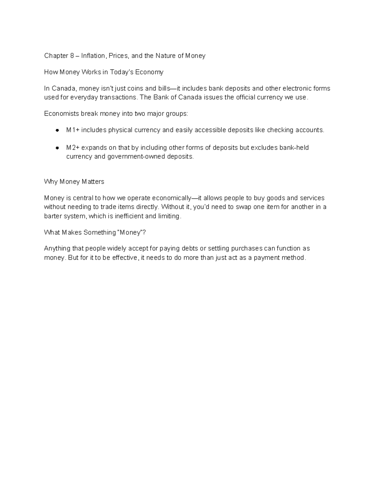 Chapter 8 Notes: Inflation, Prices, and the Nature of Money - Studocu