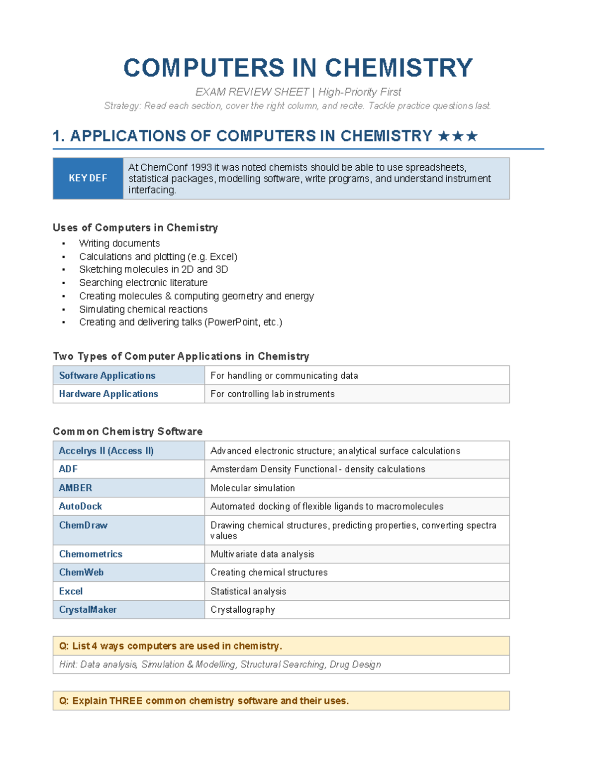 COMPUTERS IN CHEMISTRY (CHEM 101) EXAM REVIEW SHEET - Studocu