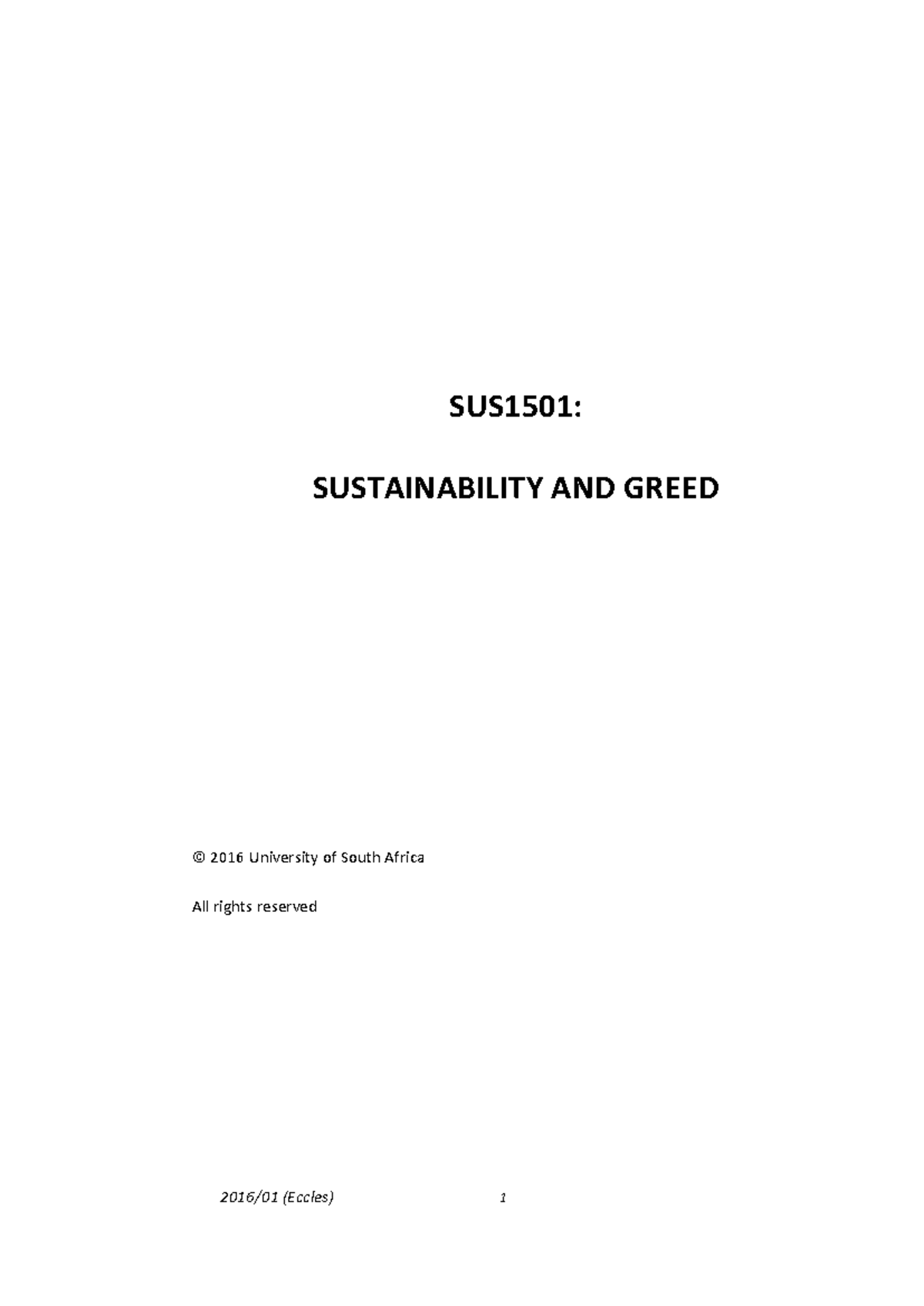 SUS1501 Study Guide: Navigating Sustainability and Greed Concepts - Studocu