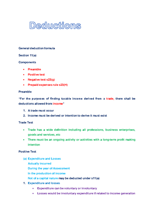 General and Special deductions Notes - General deduction formula ...