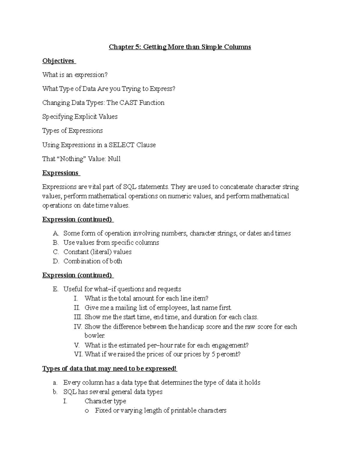 DATA 3250 Chapter 5: Expressions and Data Types in SQL - Studocu