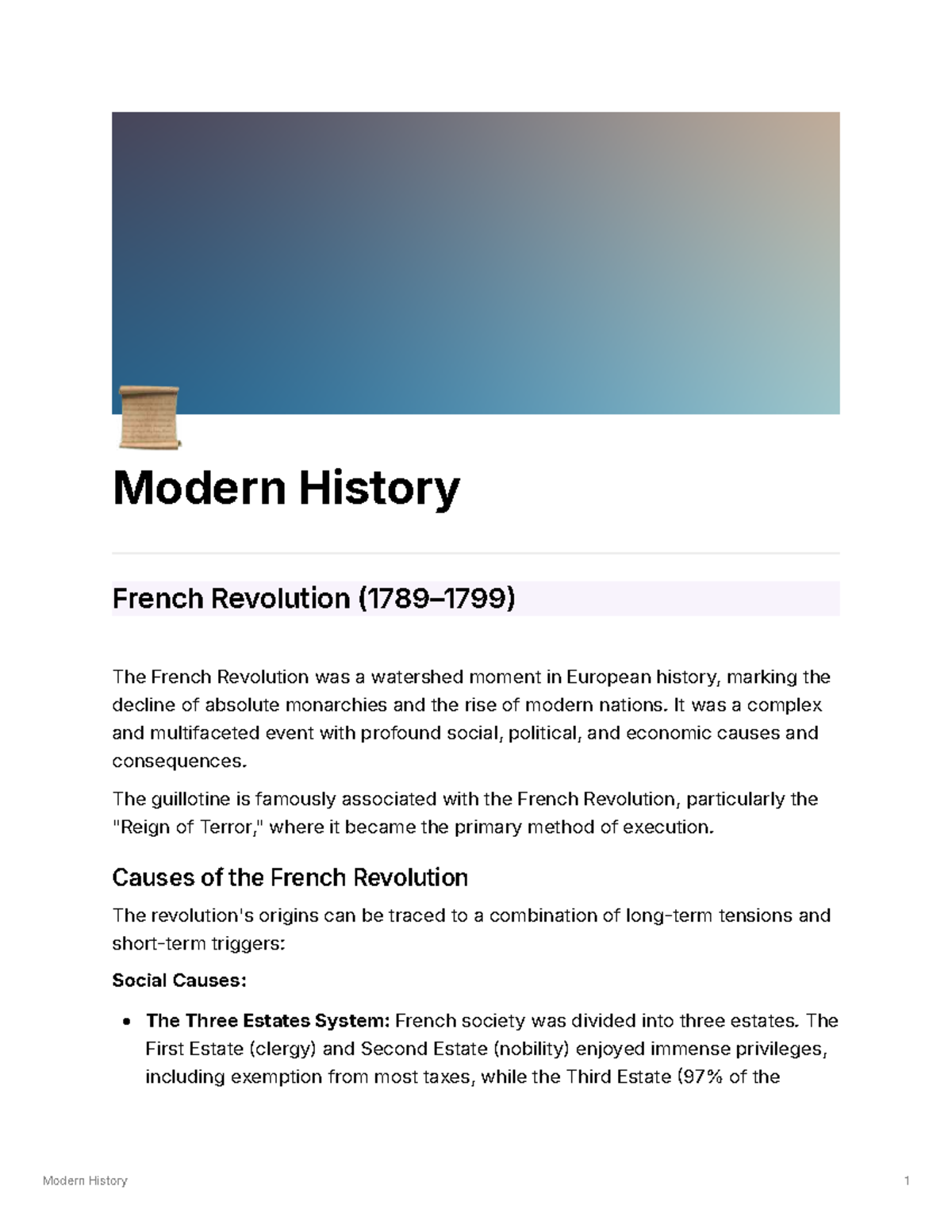 Modern History Notes: French & Russian Revolutions Overview - Studocu