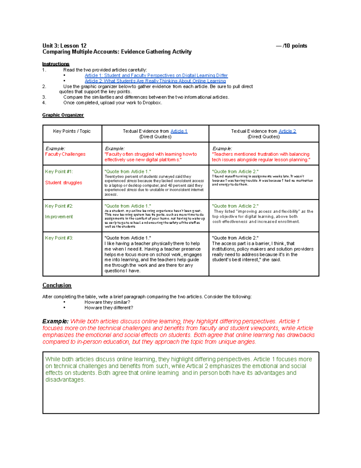 Copy of Unit 3 Lesson 12- Sample Work Activity - Unit 3: Lesson 12 ...