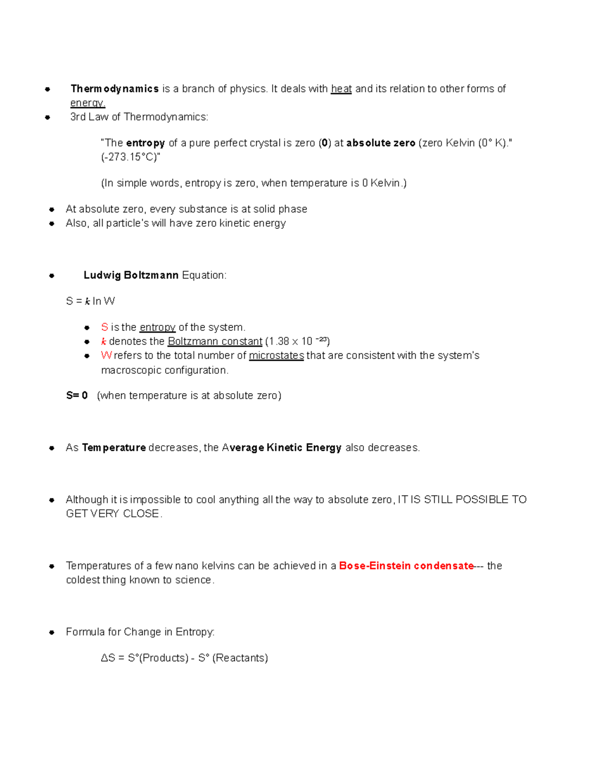 3rd Law of Thermodynamics Summary: Entropy at Absolute Zero - Studocu