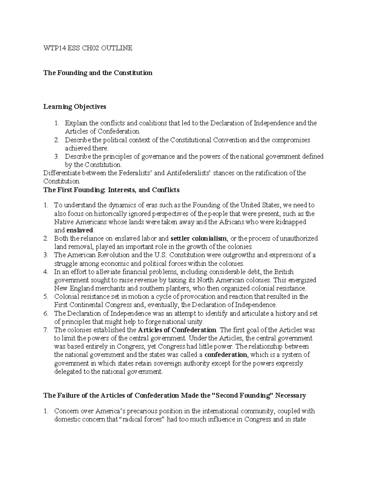 WTP14 ESS CH02: Overview of The Founding, Constitution, and ...
