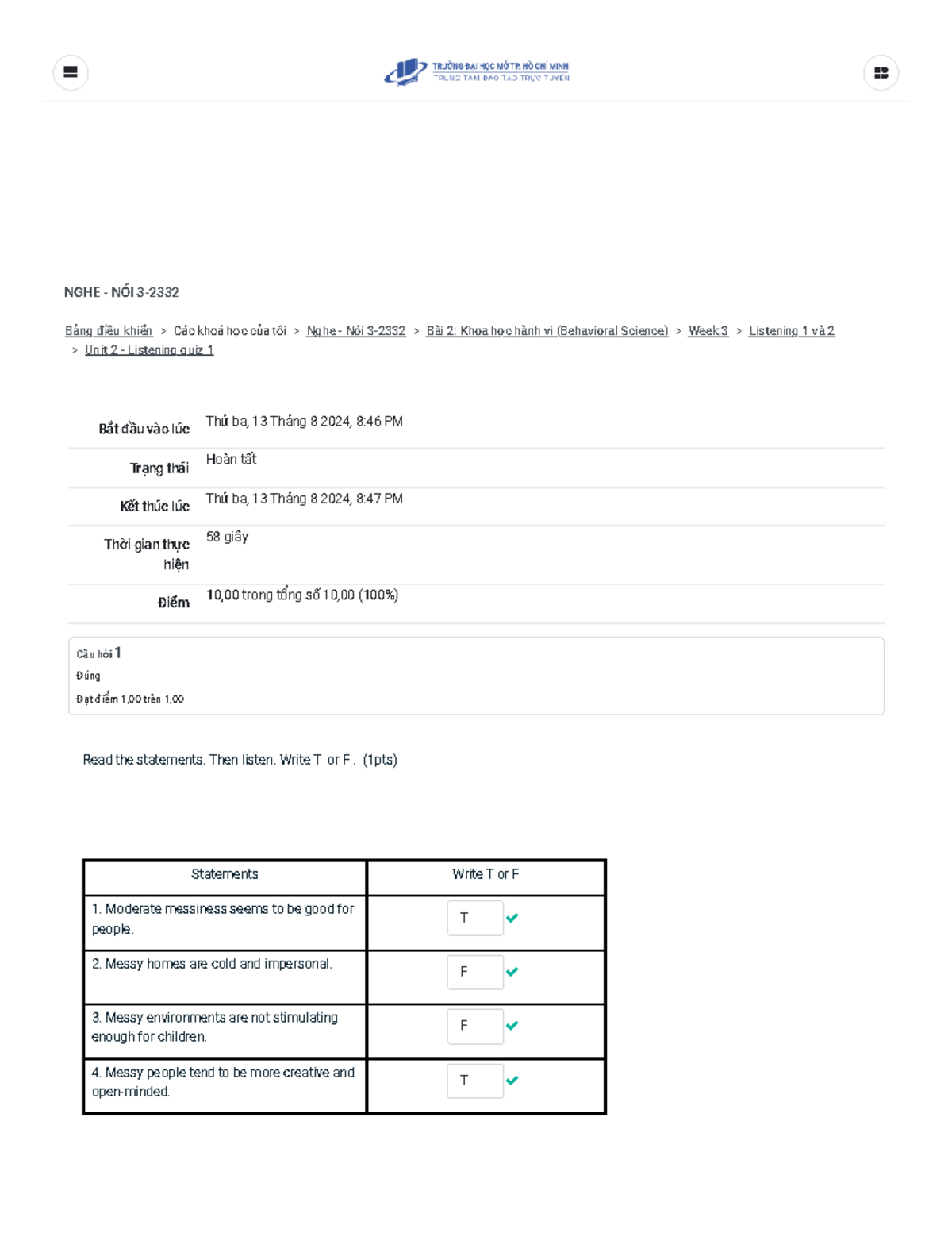 Nghe - Nói 3-2332: Unit 2 - Listening Quiz 1 Chi Tiết Bài 2 - Studocu
