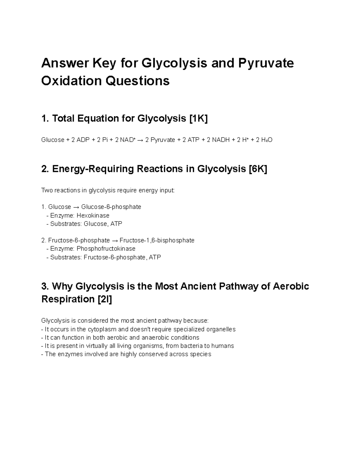 Copy of Answer Key for Glycolysis and Pyruvate Oxidation Questions ...