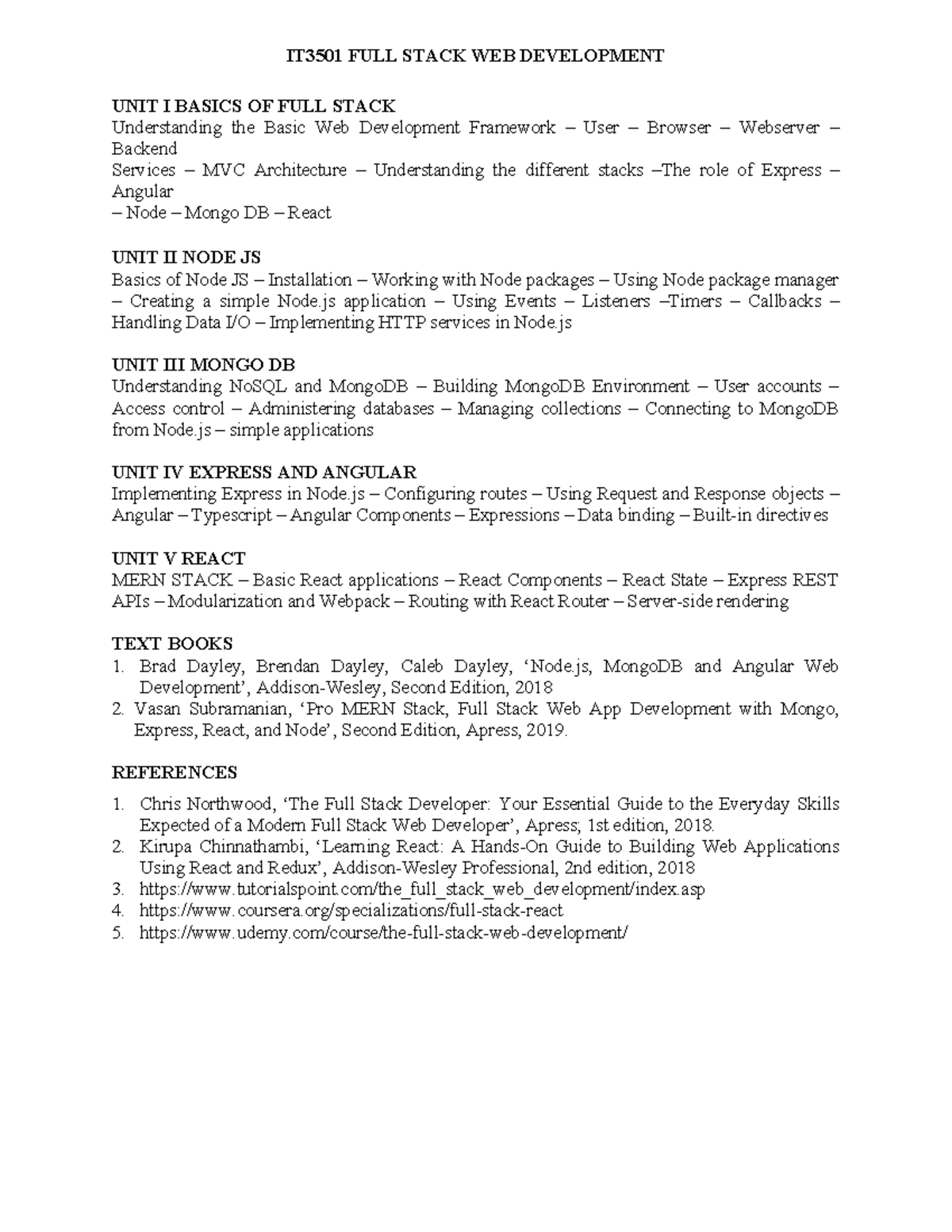 IT3501 Syllabus: Full Stack Web Development Overview and Resources ...