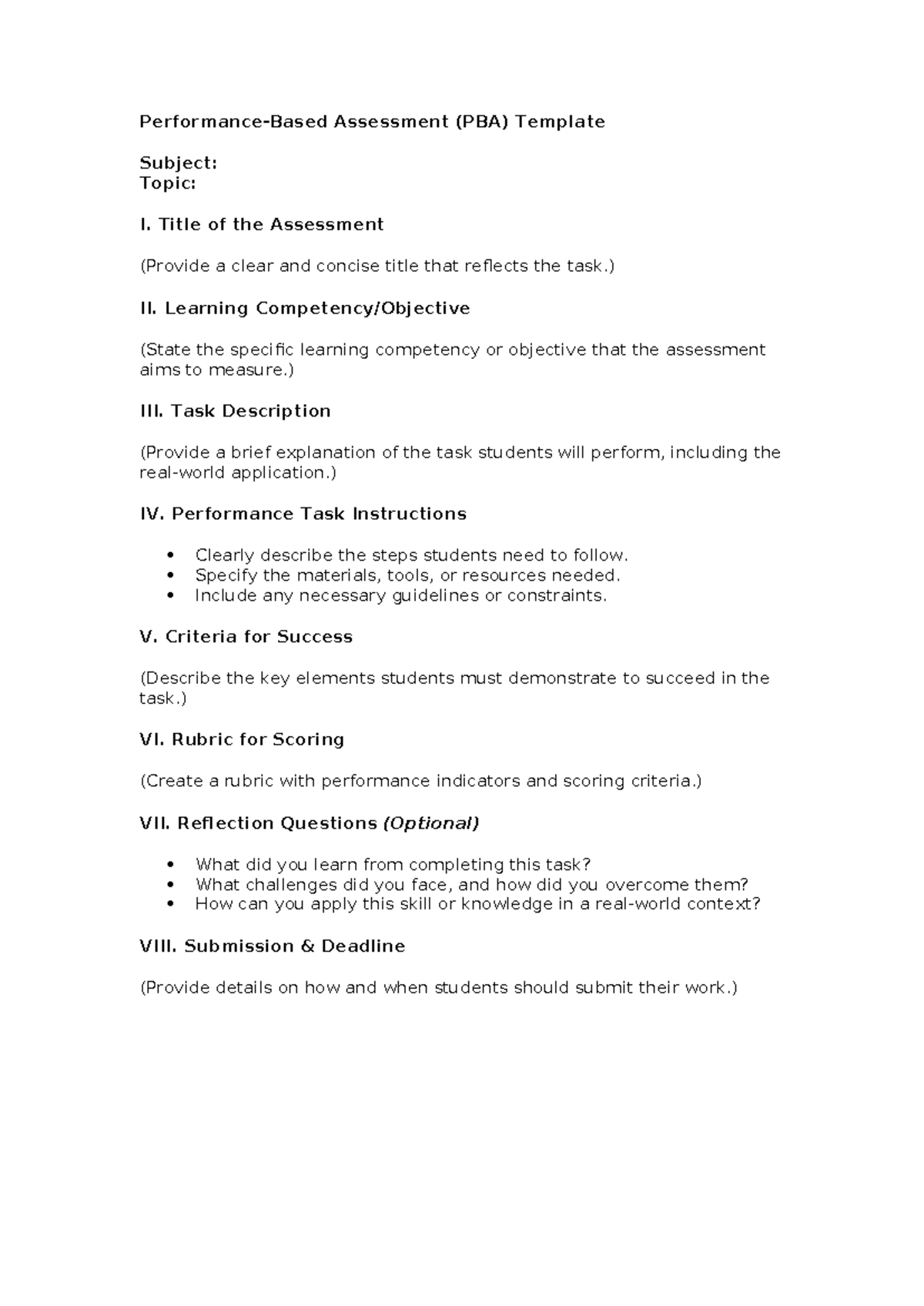 Template-PBA - Notes for Process based assessment - Performance-Based ...