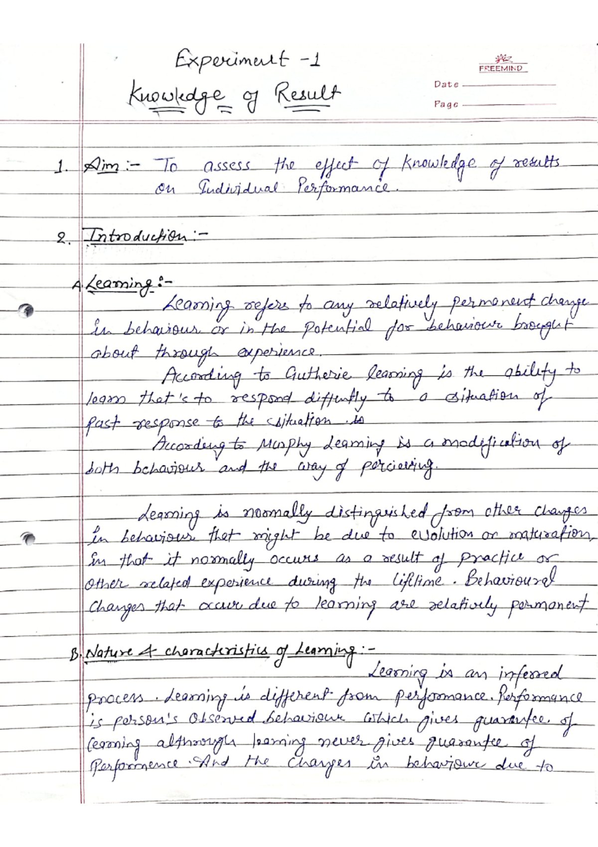 Understanding Knowledge of Result in Learning Performance - EXP-1 MA ...