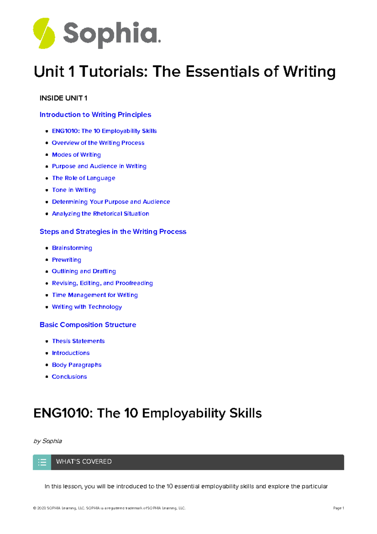 Unit 1 tutorials the essentials of writing - Unit 1 Tutorials: The ...