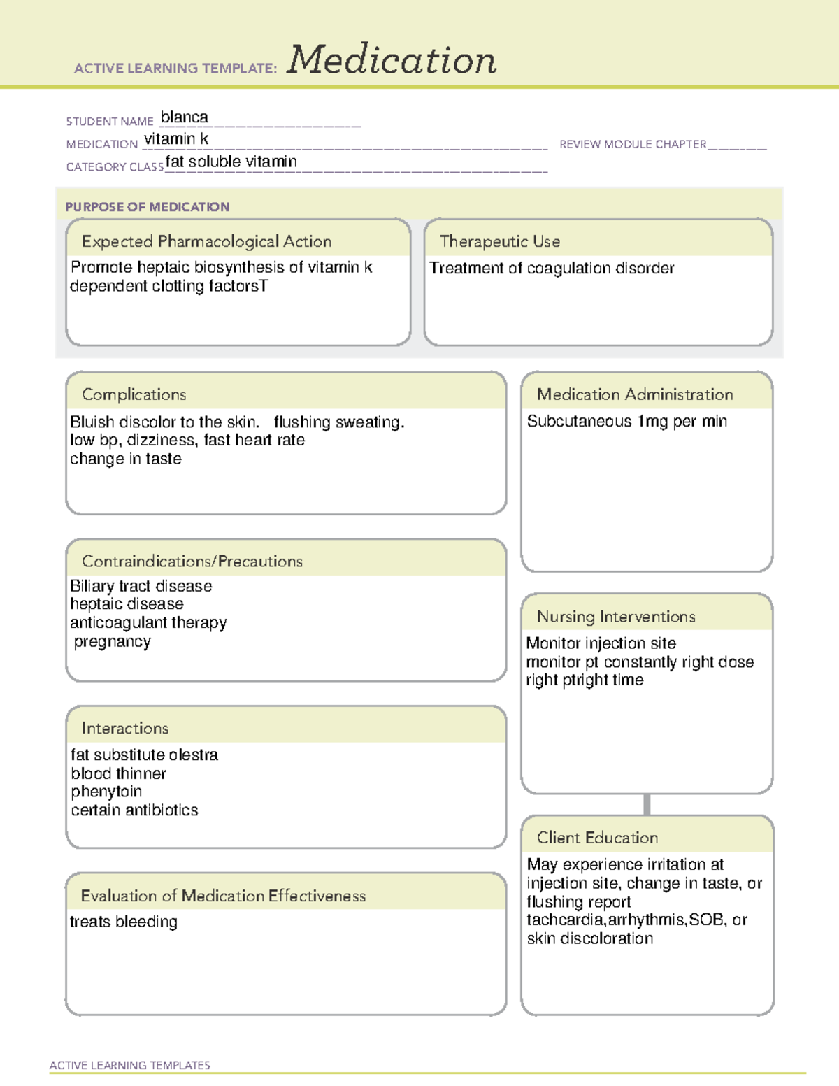 ACTIVE LEARNING TEMPLATE: Vitamin K Review Module for Class - Studocu