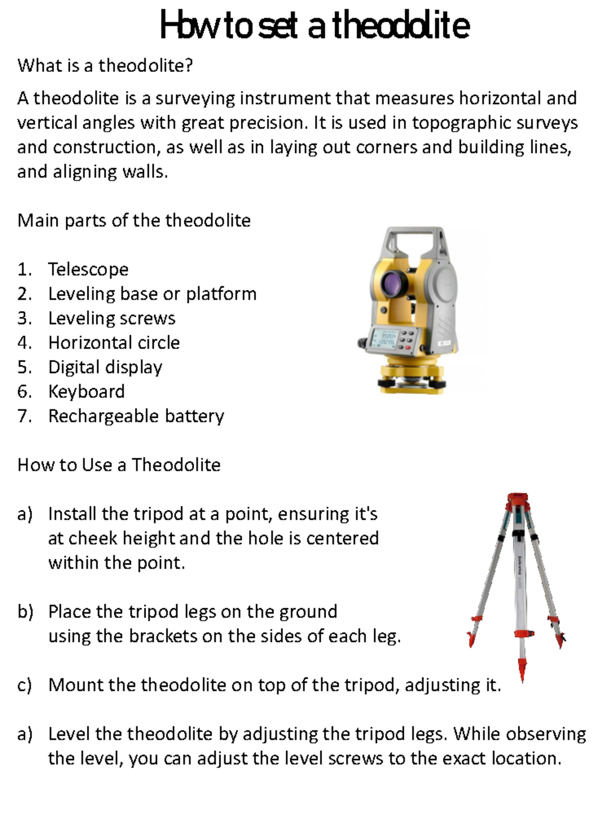 Theodolite Electronic: A Guide to Setup and Usage - Studocu