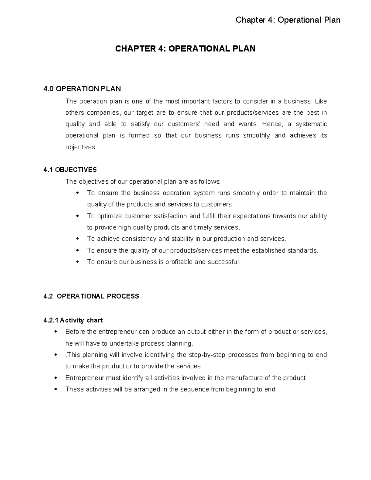 Chapter 4 Operation Plan - CHAPTER 4: OPERATIONAL PLAN 4 OPERATION PLAN ...