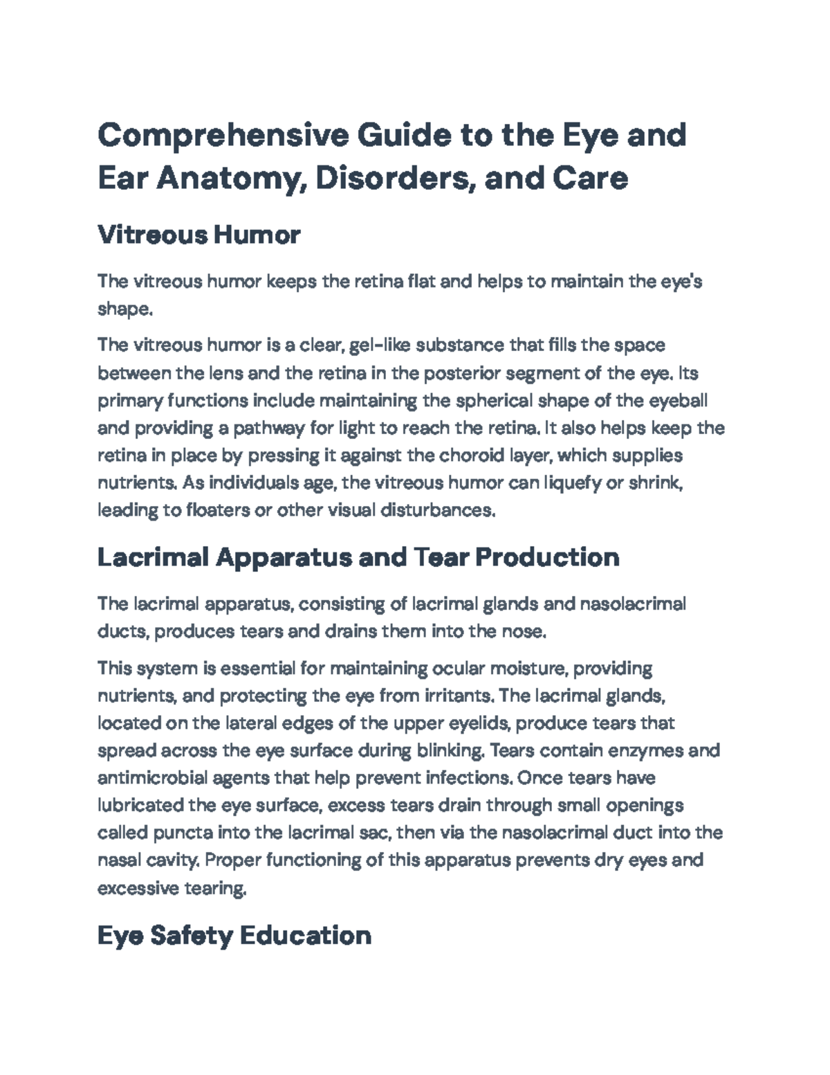Comprehensive Overview of Eye and Ear Anatomy & Disorders (BIO 101 ...