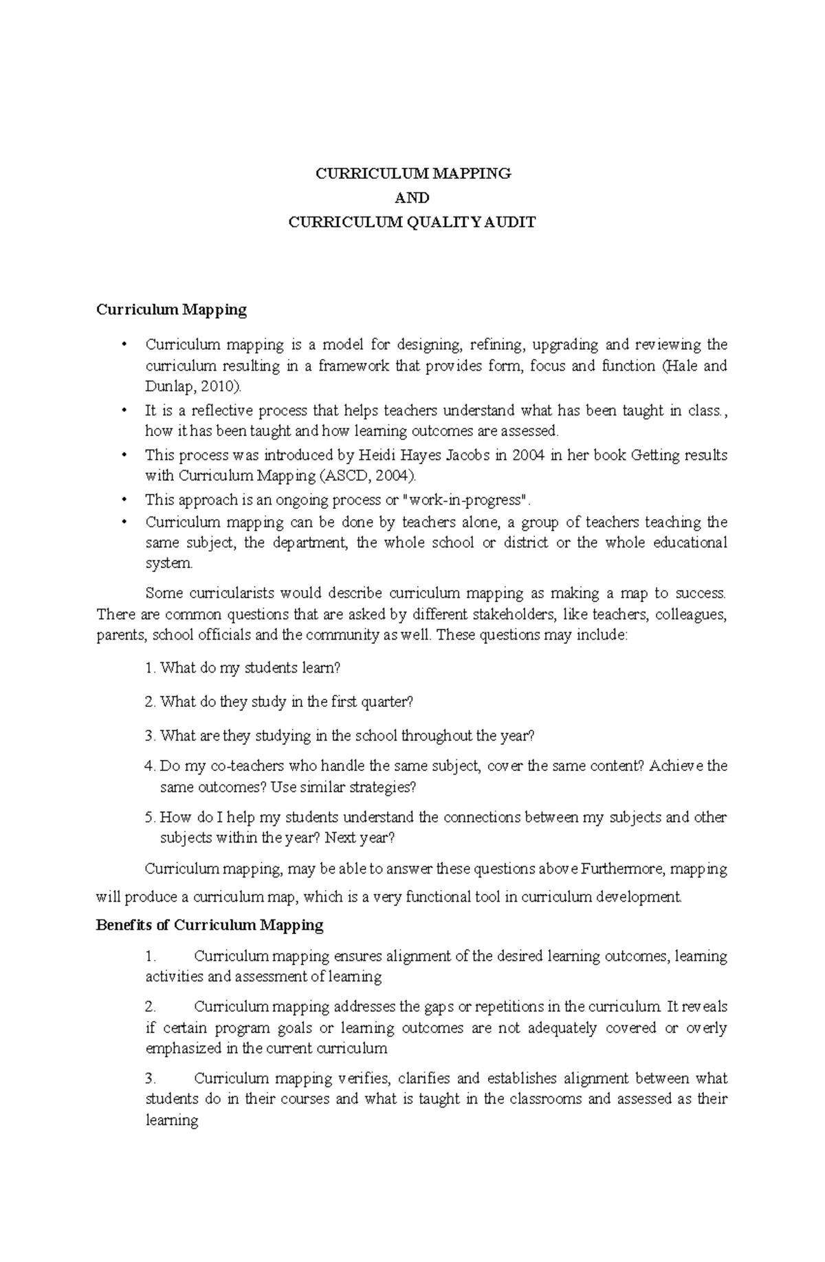 Curriculum Mapping & Quality Audit: Enhancing Educational Standards ...