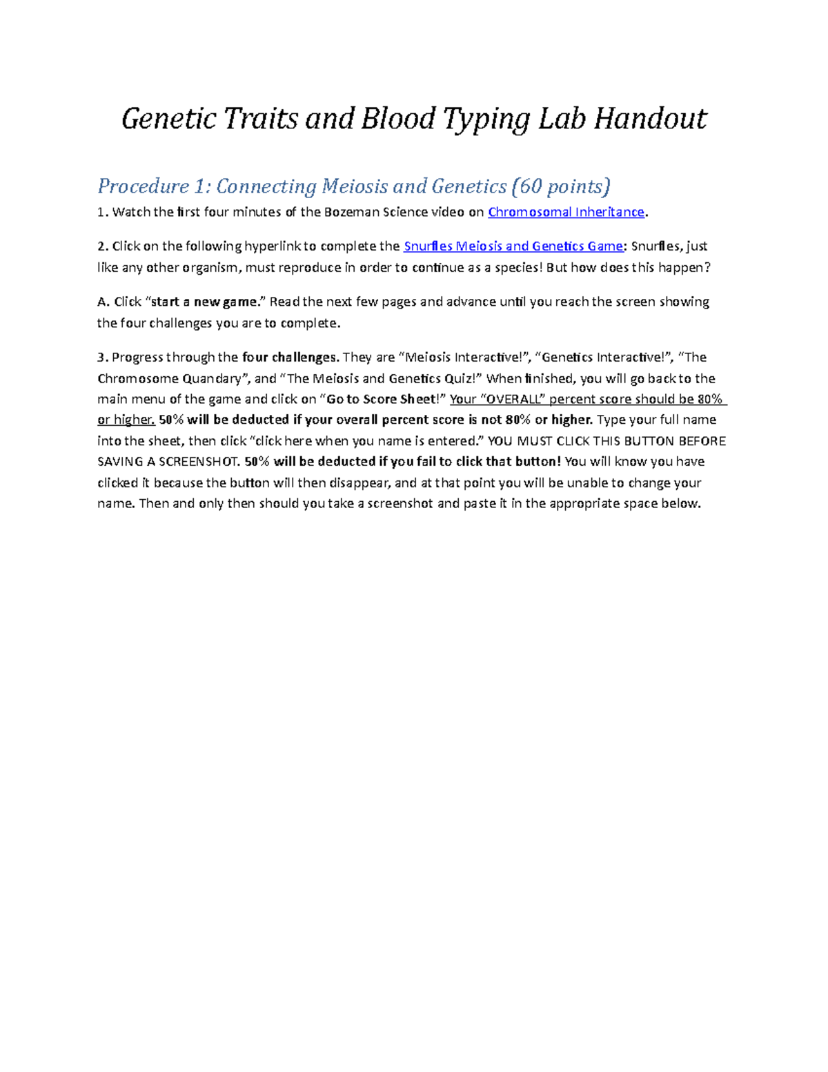 Genetic Traits and Blood Typing Lab Handout - Genetic Traits and Blood ...