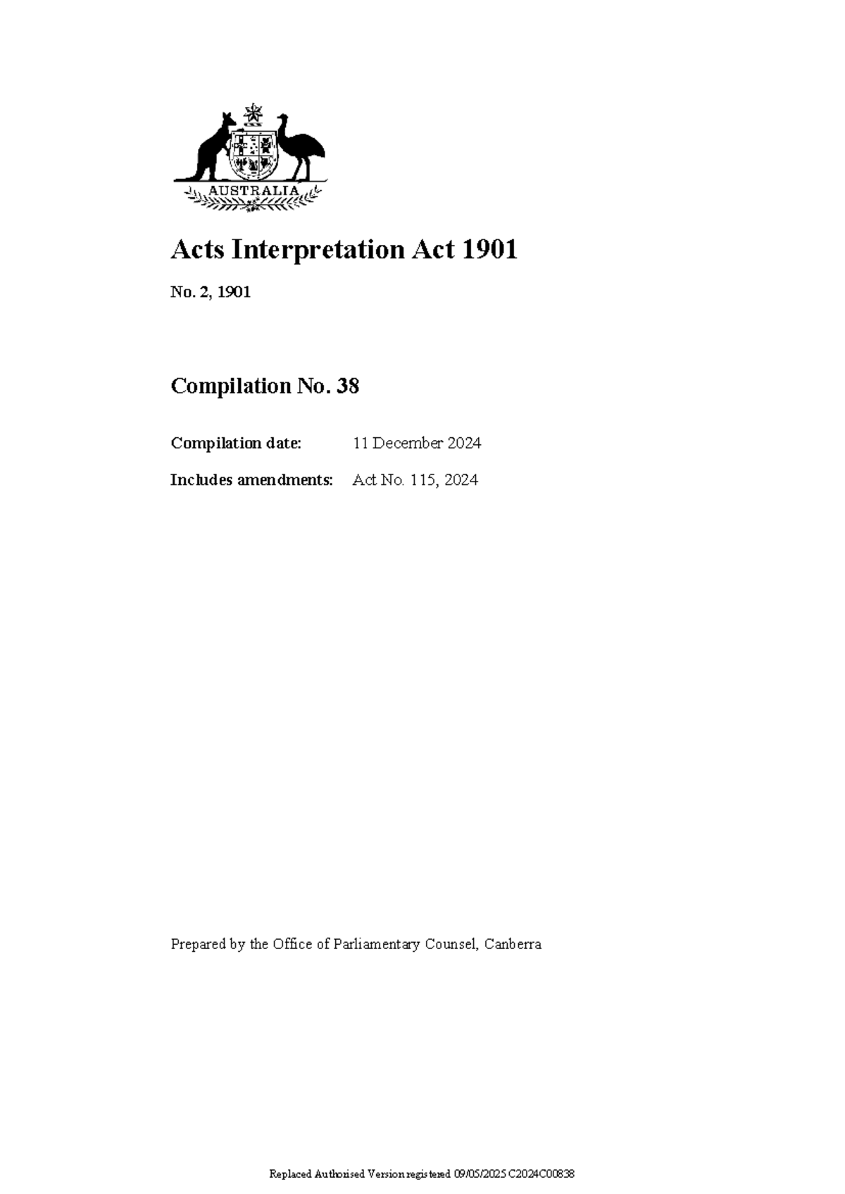 Acts Interpretation Act 1901 Compilation No. 38 - Updated to December ...
