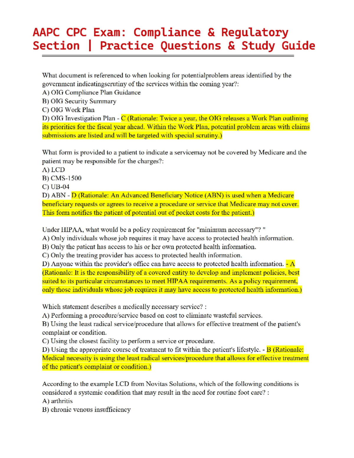 AAPC CPC Exam: Compliance & Regulatory Section Practice Questions Guide ...