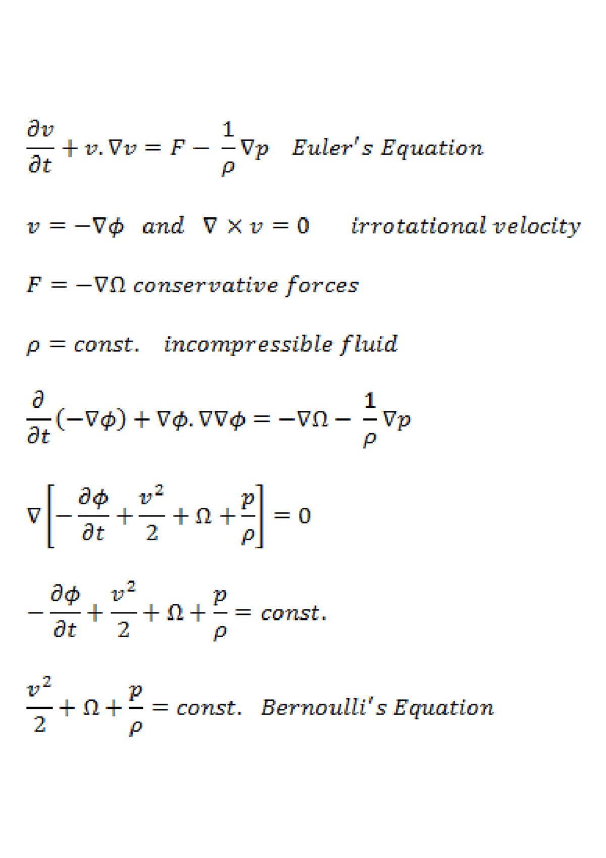 Derivation of Bernoulli Equation - MA2003 - dv 1 v. Vv F Vp Equation at ...