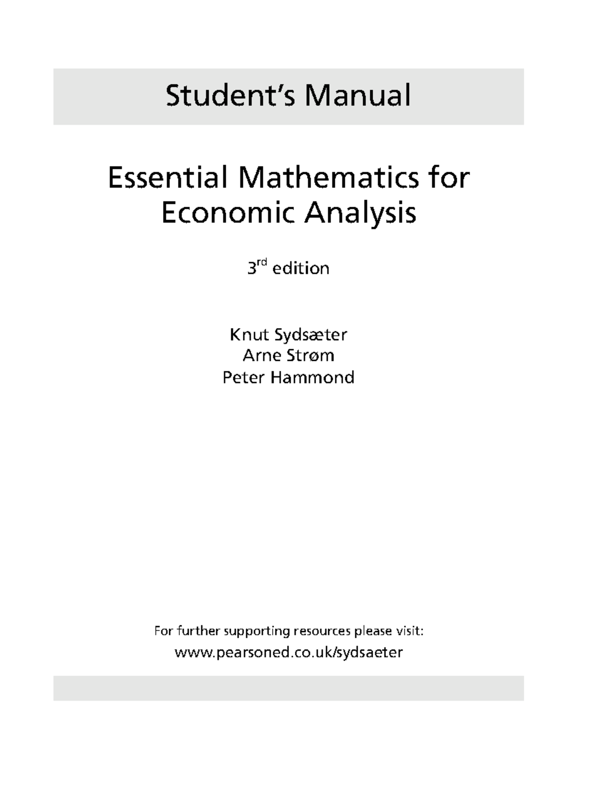 Students' Manual: Essential Mathematics for Economic Analysis (3rd Ed ...