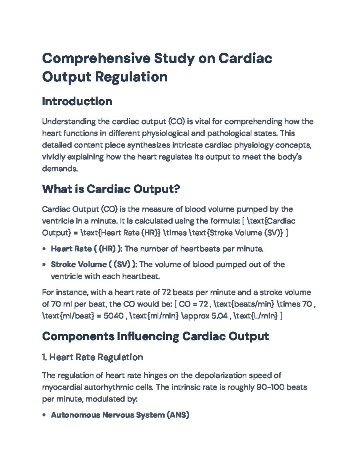 Understanding Cardiac Output Regulation: Mechanisms & Impact (BIO 101) - Studocu