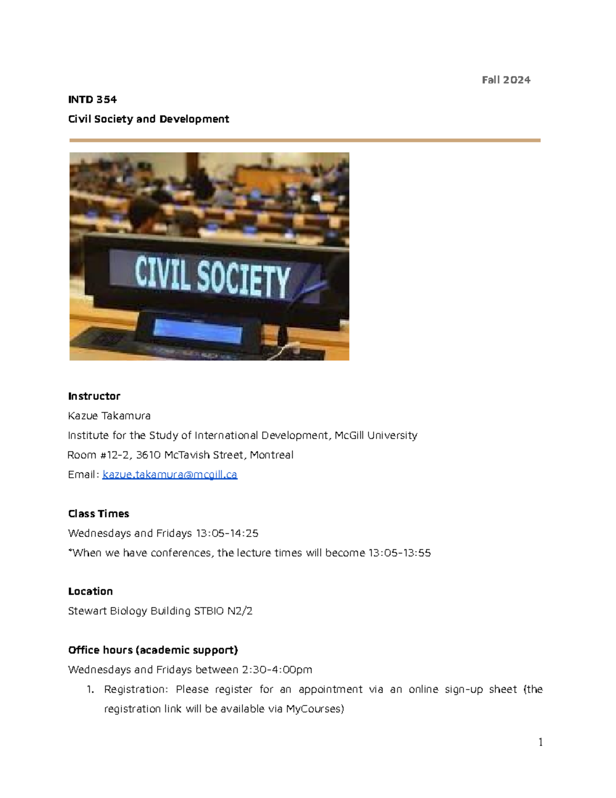 INTD 354 Civil Society & Development Syllabus - Fall 2024 Edition - Studocu