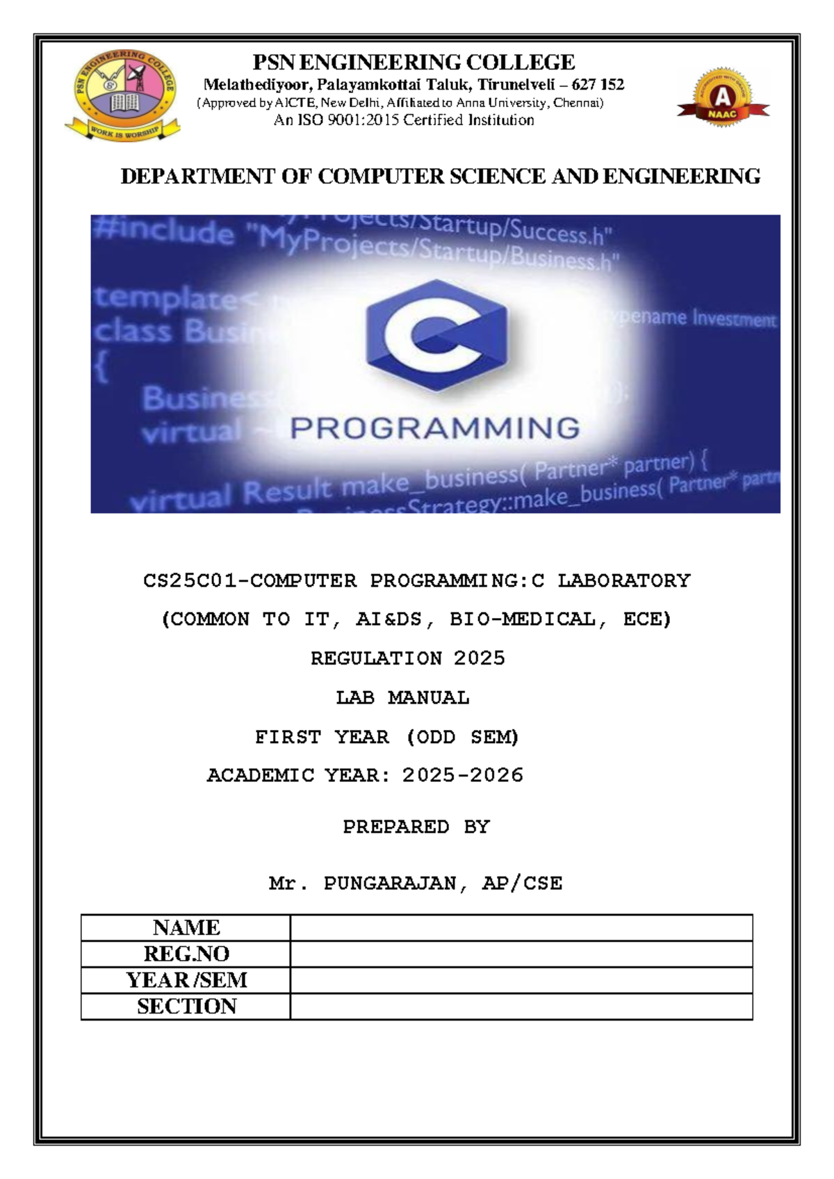 Final Manual for CS25C01: Computer Programming C Lab - Studocu