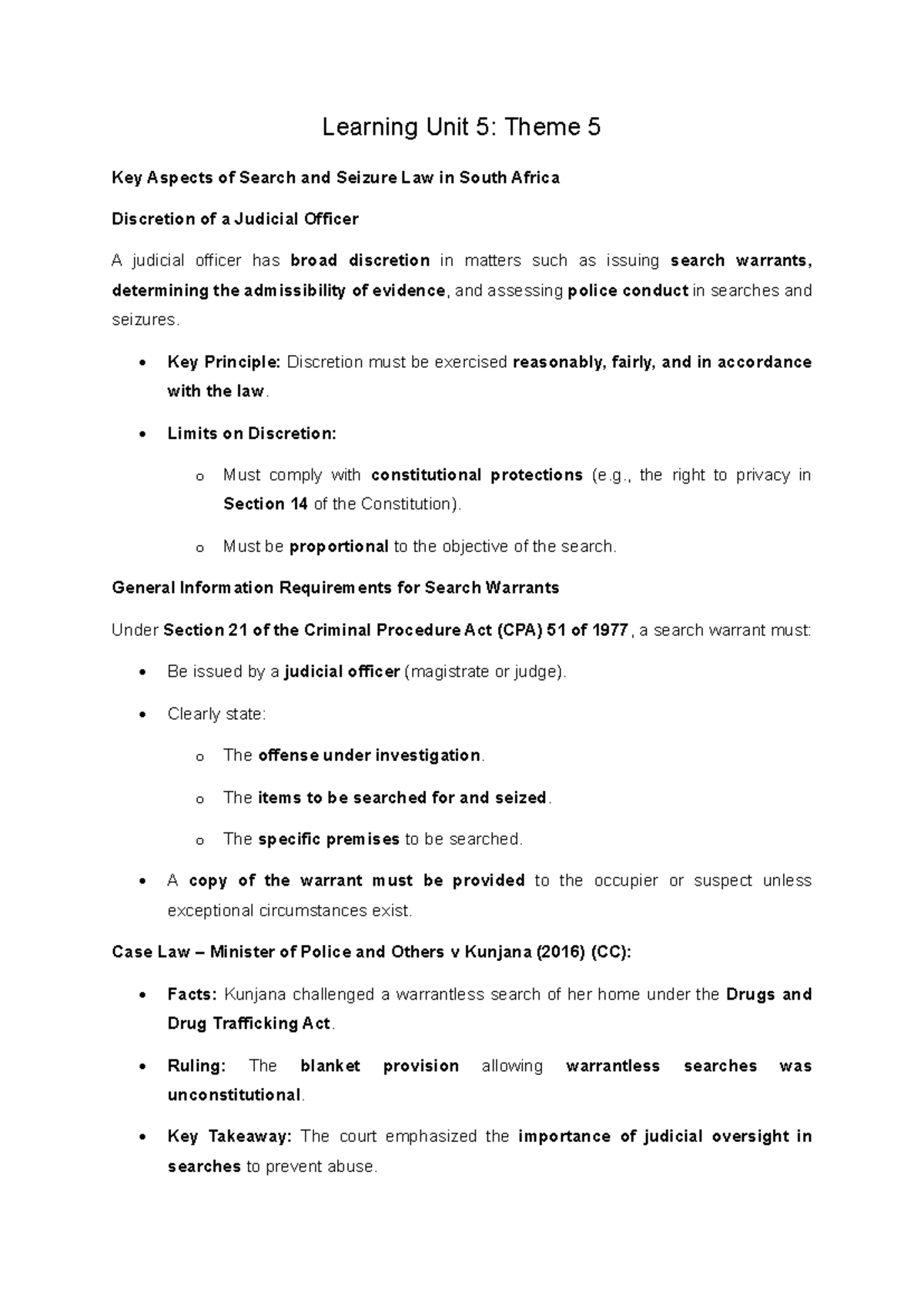 Learning Unit 5- Theme 5 - Learning Unit 5 : Theme 5 Key Aspects of ...