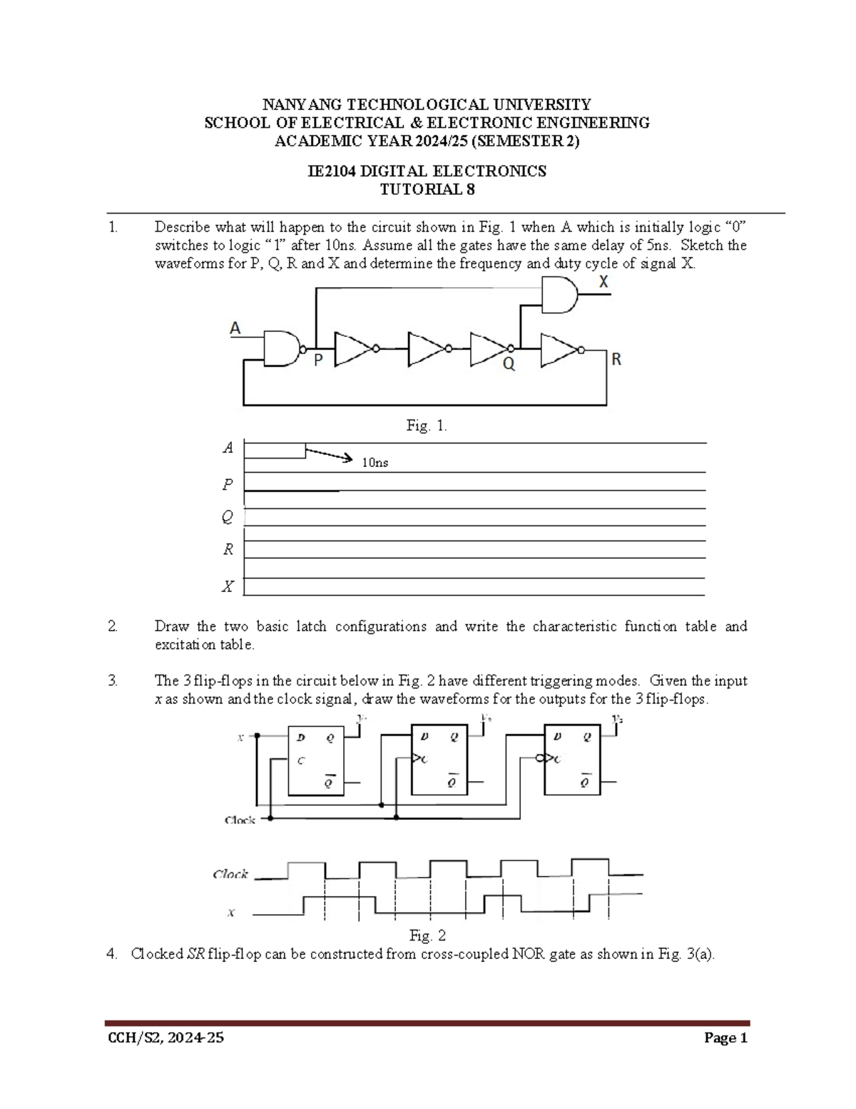 IE2104 Digital Electronics Tutorials 8-12: Circuit Analysis & Waveform Sketching - Studocu
