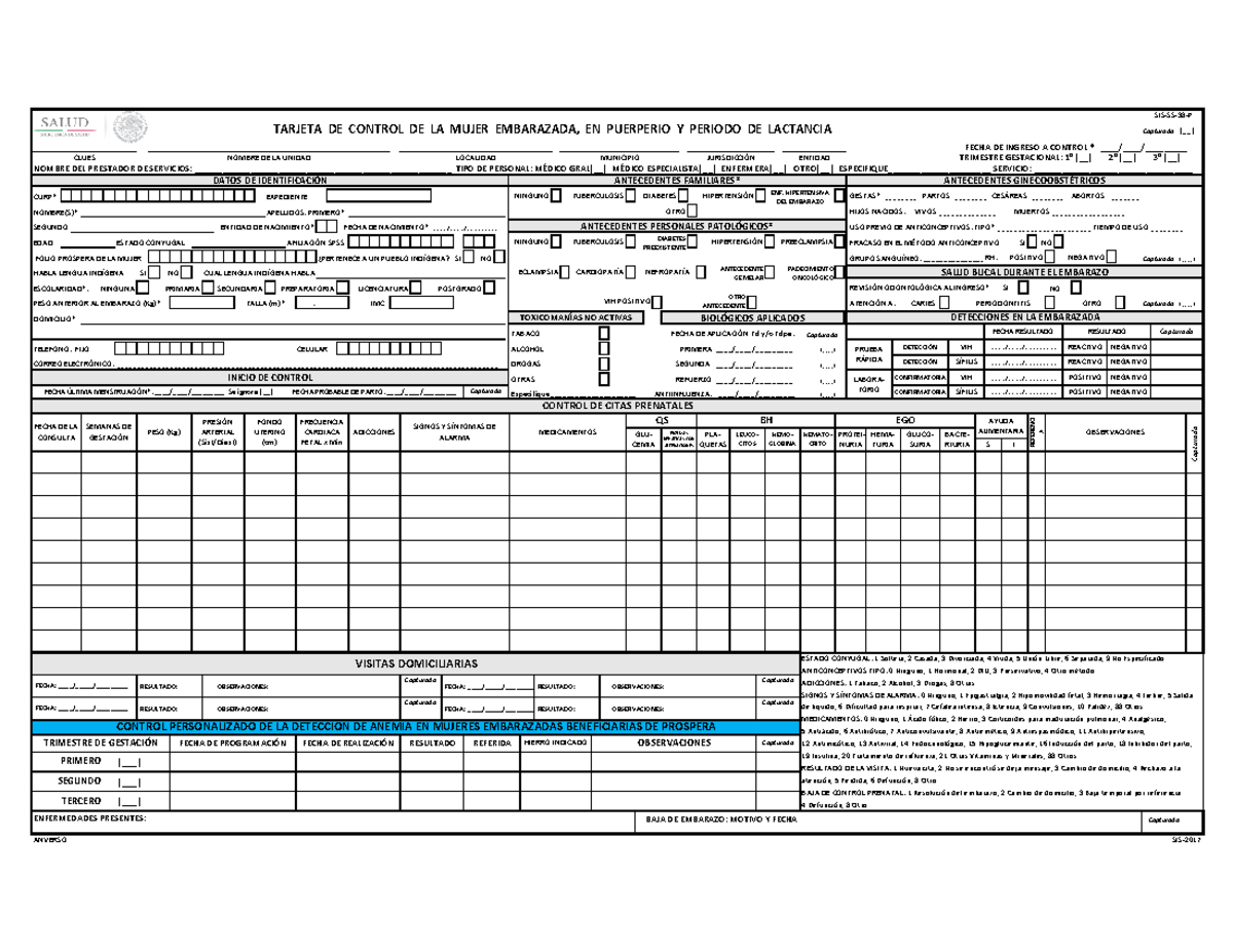 Tarjeta de Registro y Control de la Mujer Embarazada - SIS-SS-38-P ...