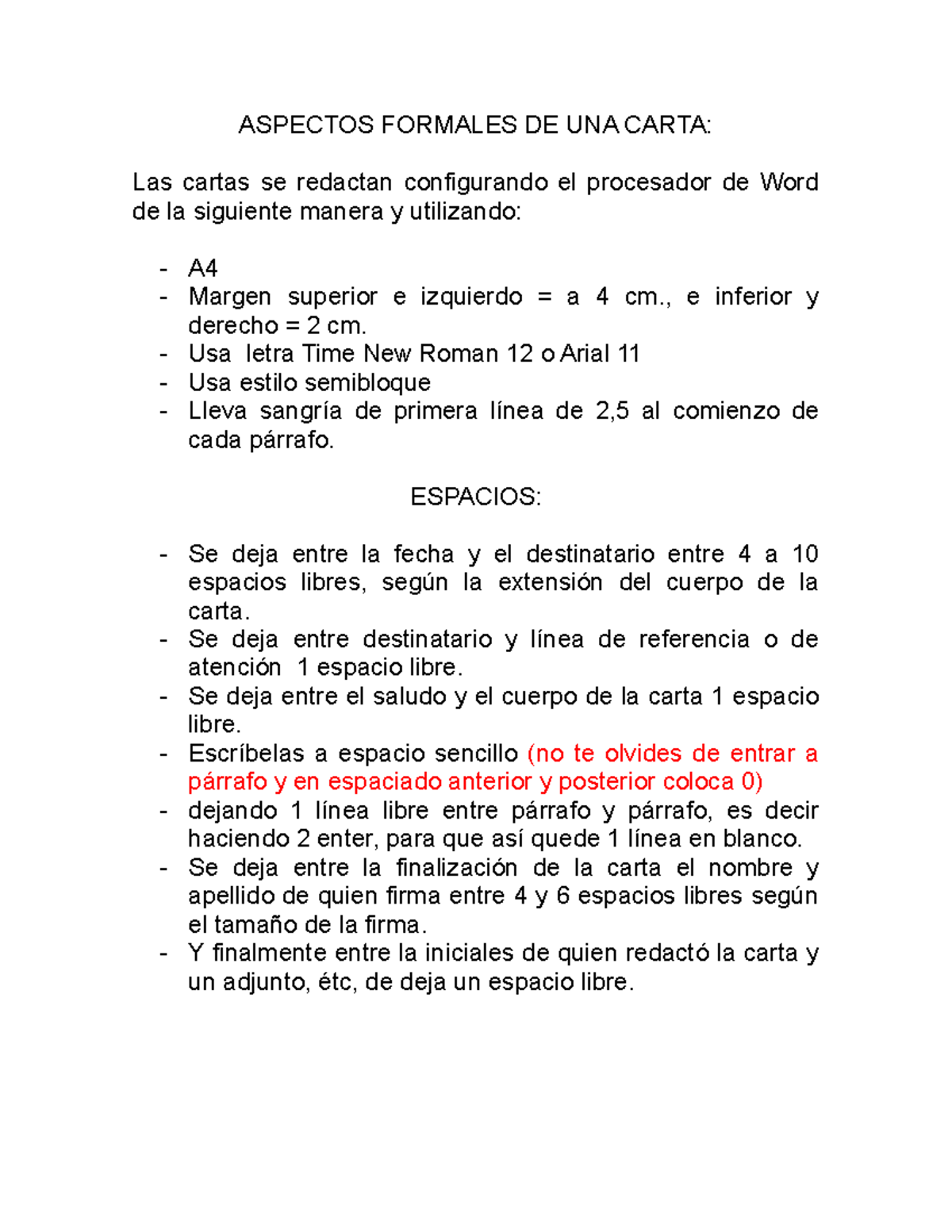 Aspectos Formales de una Carta: Guía Práctica y Formato - Studocu