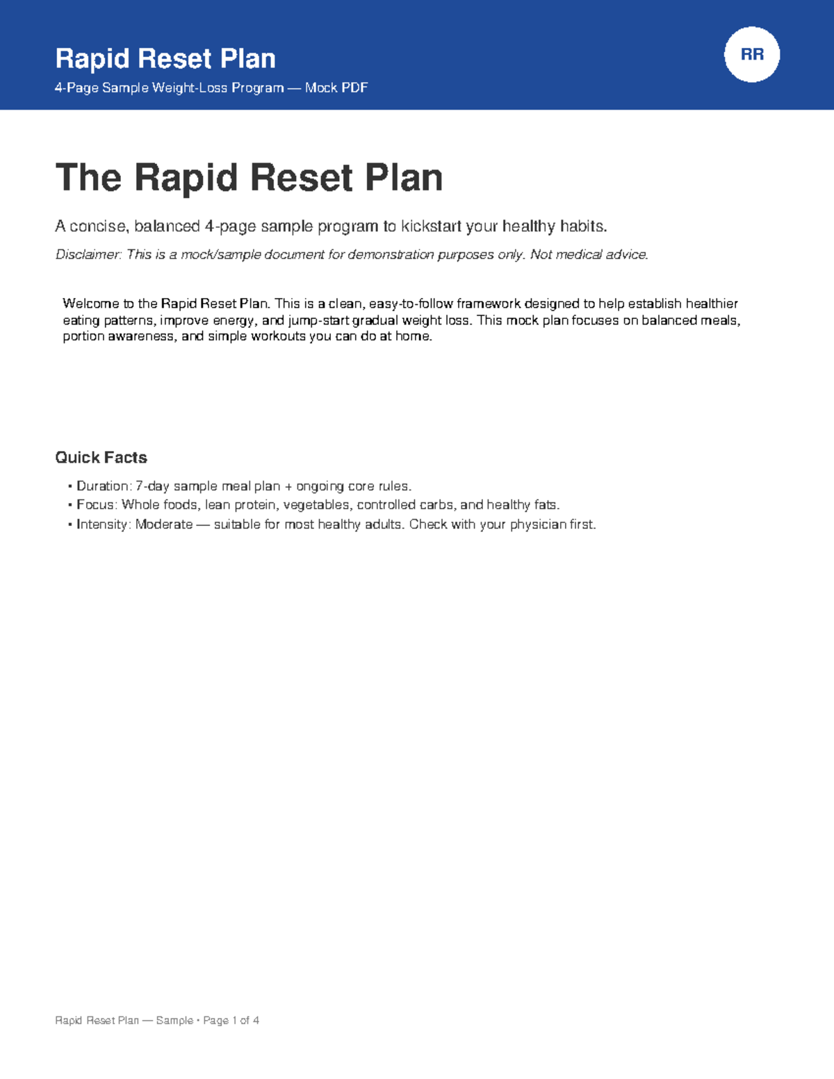 Rapid Reset Plan RR Mock Program for Healthy Habits - Studocu