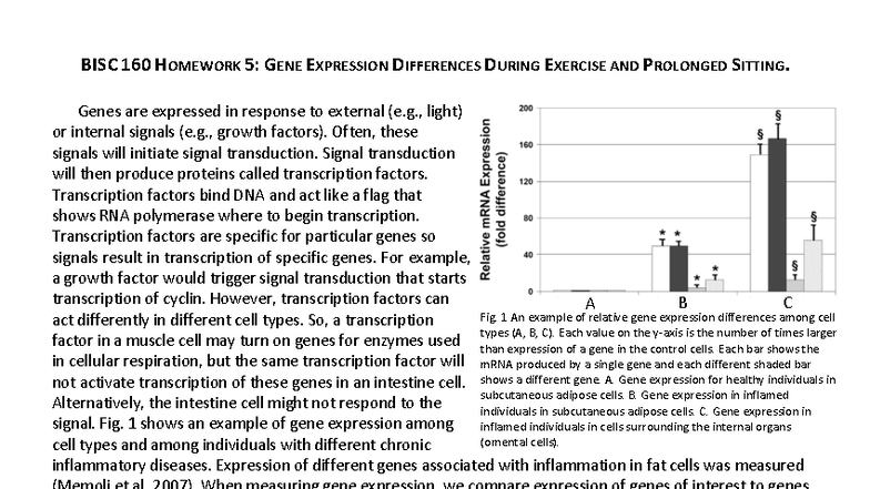 BISC 160 HW5: Gene Expression Variations in Exercise vs. Sitting - Studocu