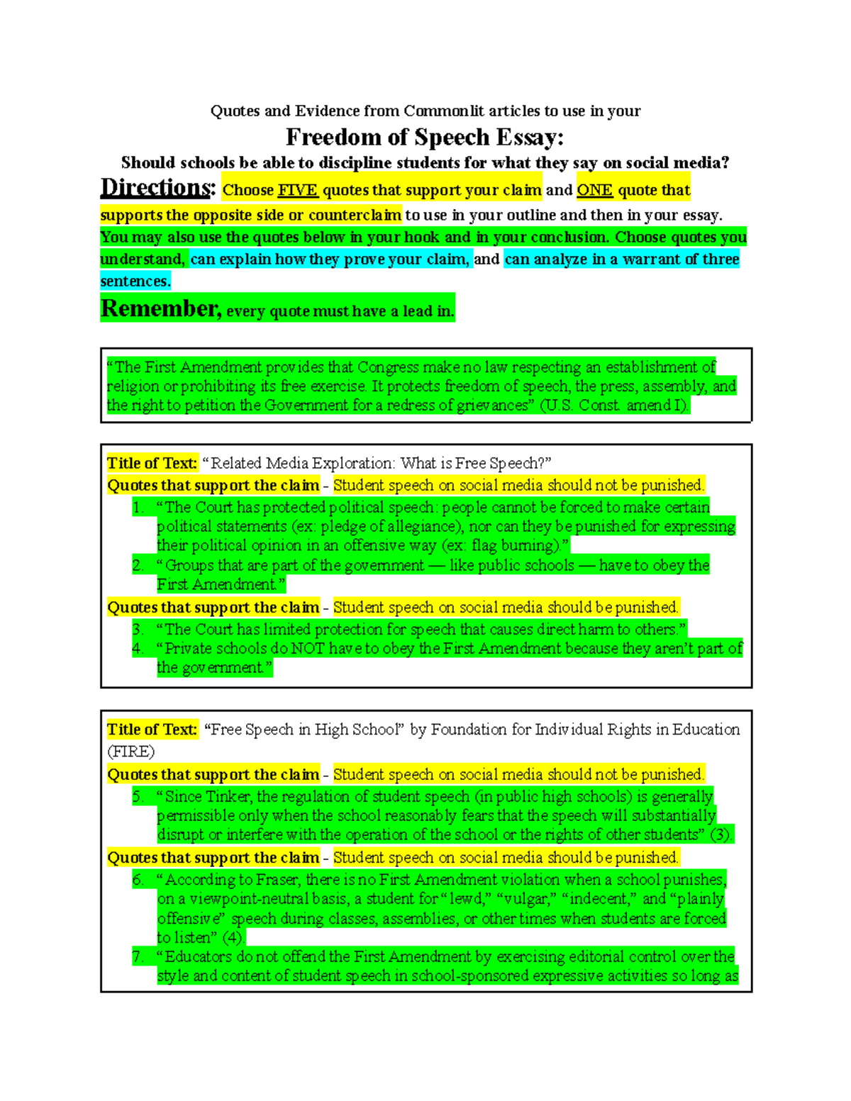 Quotes and Evidence from commonlit articles to use in your Should ...